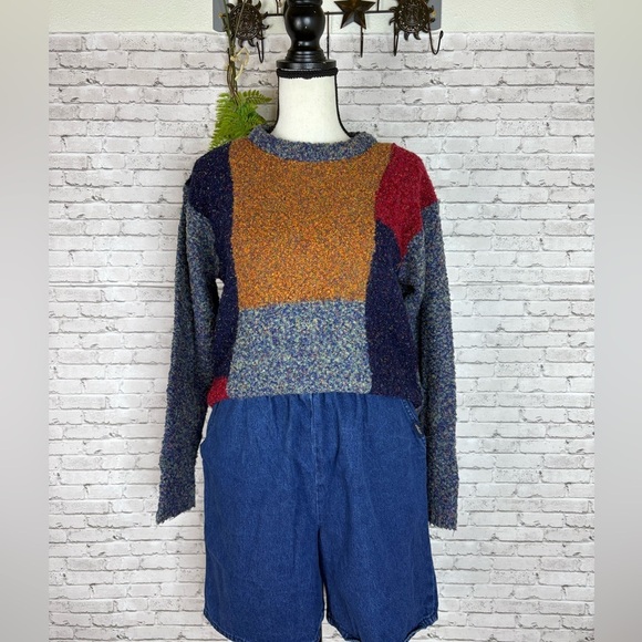 Vintage | Sweaters | Vintage Colorblock Blue Fuzzy Rainbow Speckled ...